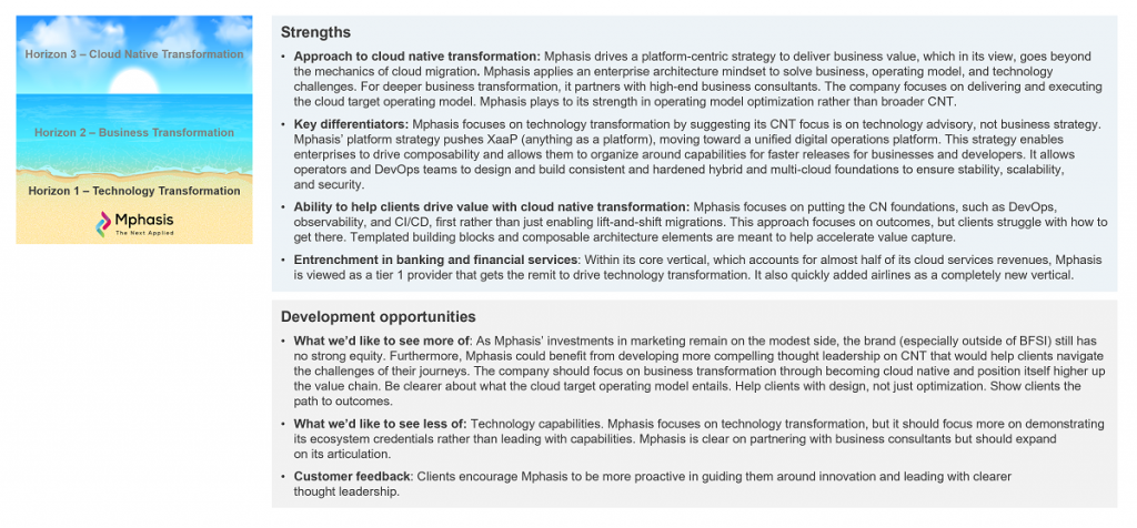 Mphasis: Cloud Native Transformation Services Capabilities, 2022 - HFS Research